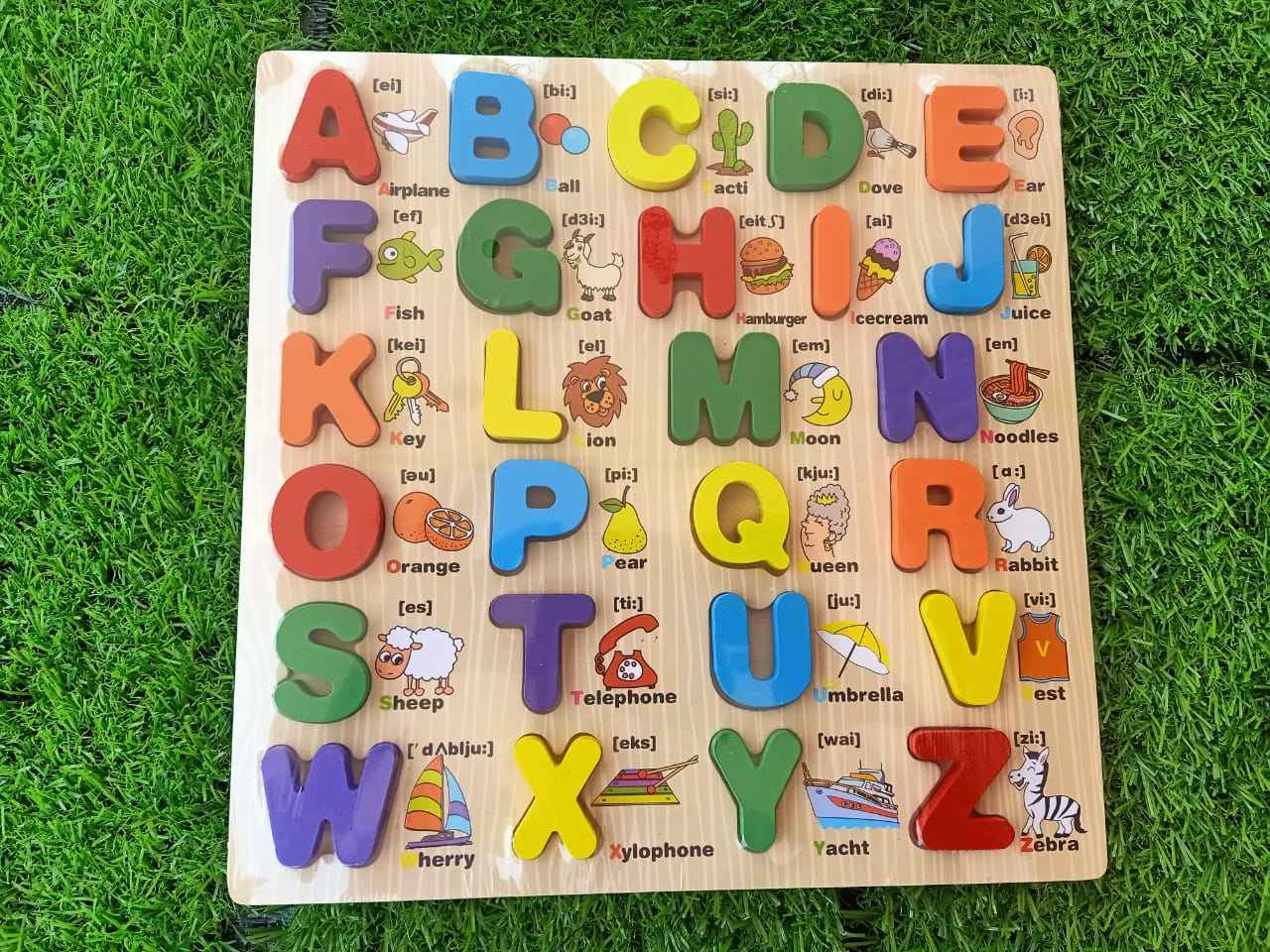 wooden Alphabet English Capital letters with images for kids